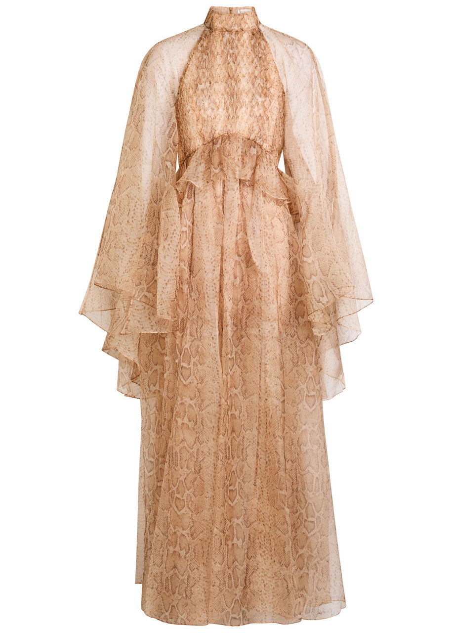 ZIMMERMANN Memento Python-Print Silk-Organza Maxi Dress | endource