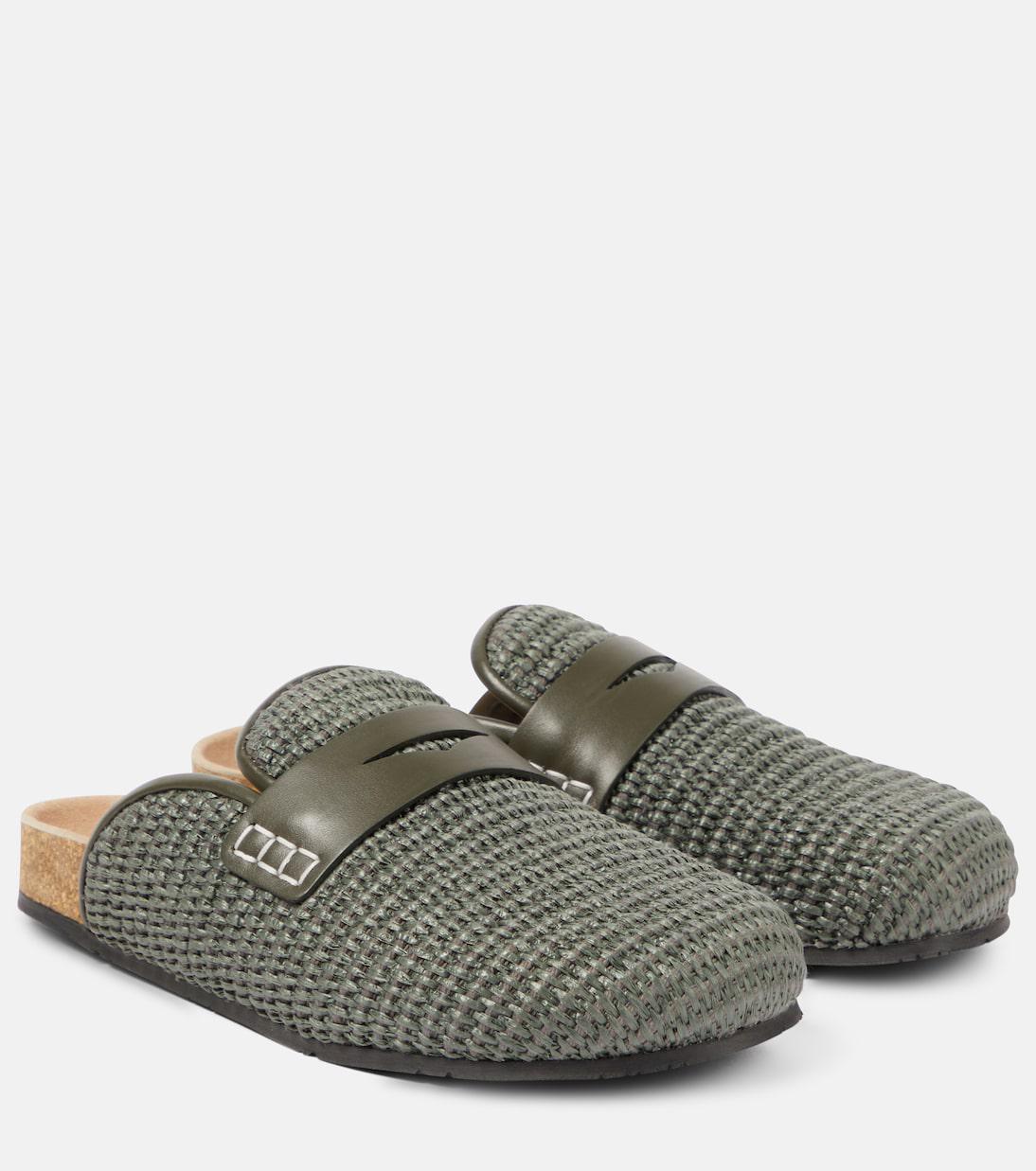 JW ANDERSON Tess Leather-Trimmed Raffia Mules in Beige | endource