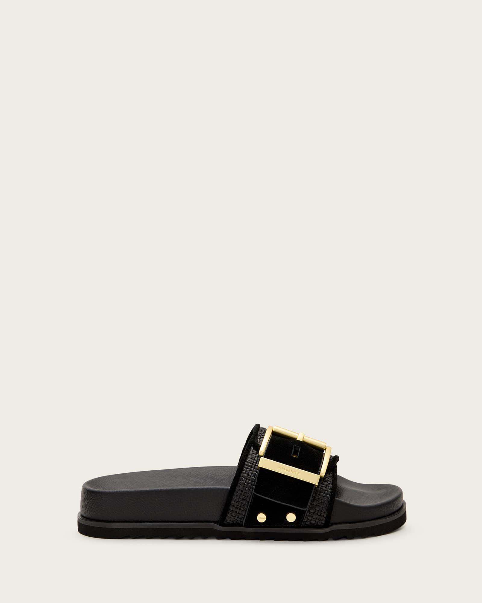 ALLSAINTS Ellie Raffia Buckle Leather Sliders | endource