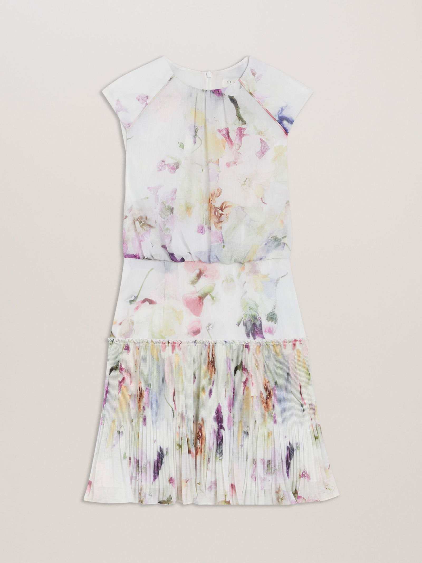 TED BAKER Saintly Watercolour Floral Mini Dress in White/Multi | Endource