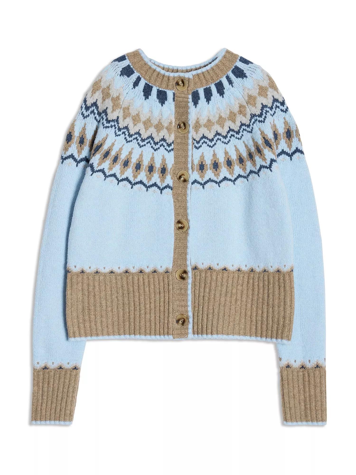 ALBARAY New Fair Isle Cardigan in Blue/Brown | endource