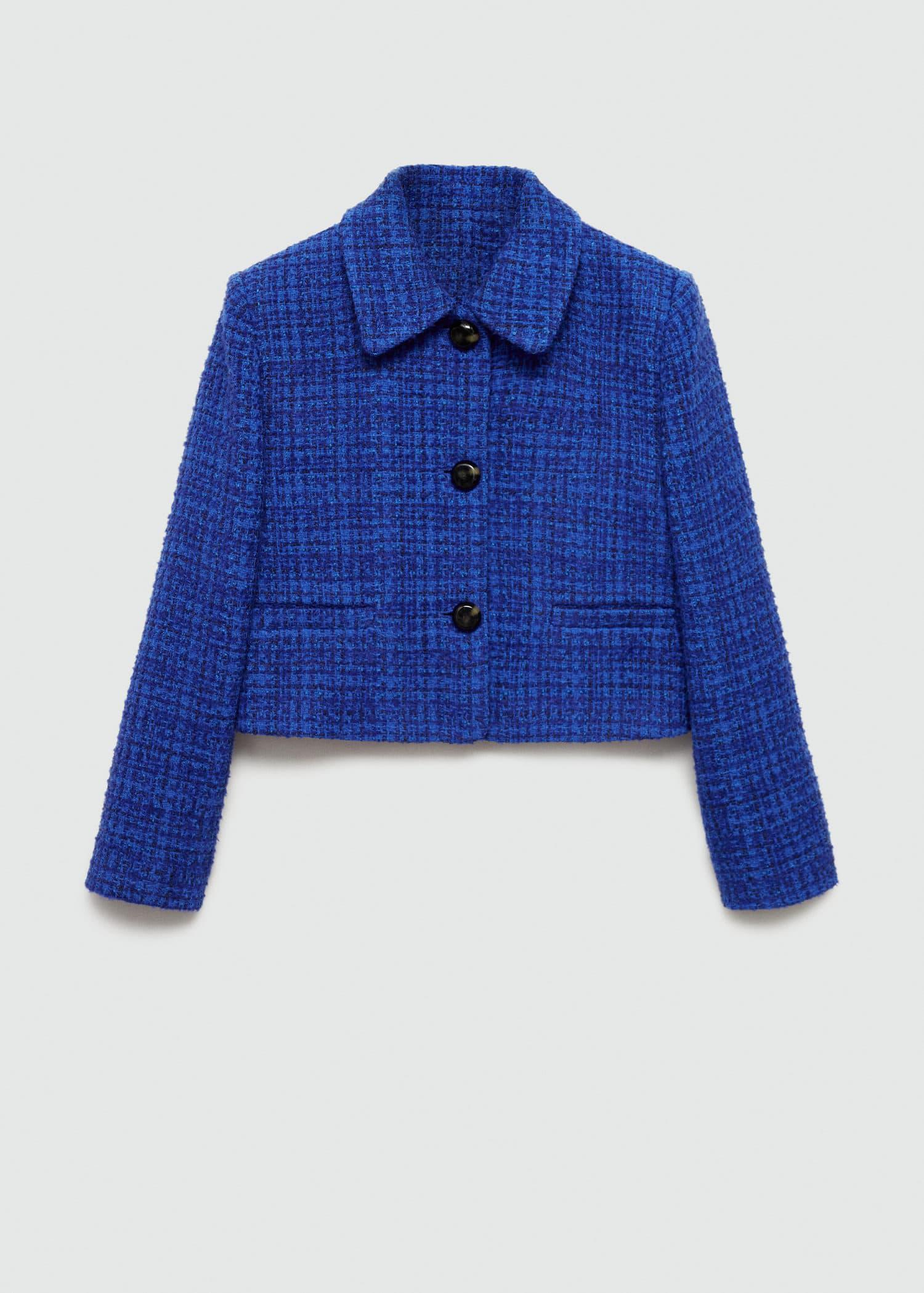 MANGO Tweed Jacket With Buttons in Ink Blue | Endource