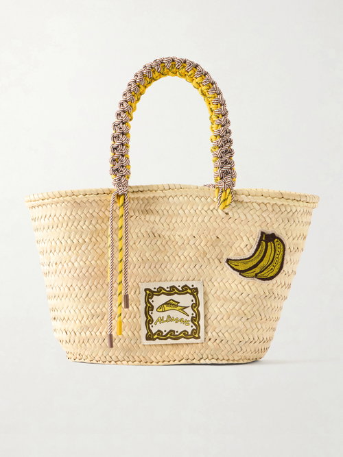ALÉMAIS Mona Logo-appliquéd Woven Raffia-effect Bucket Bag | endource