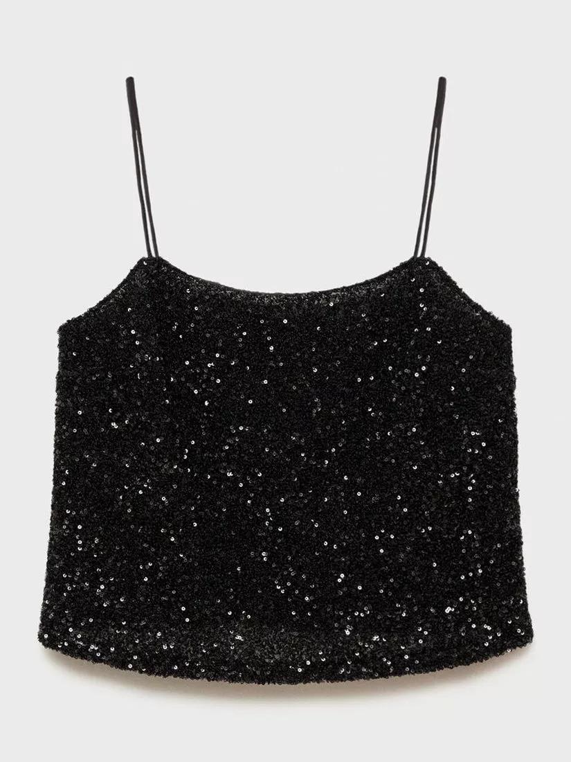 MANGO Xlenju Sequin Top in Black | endource