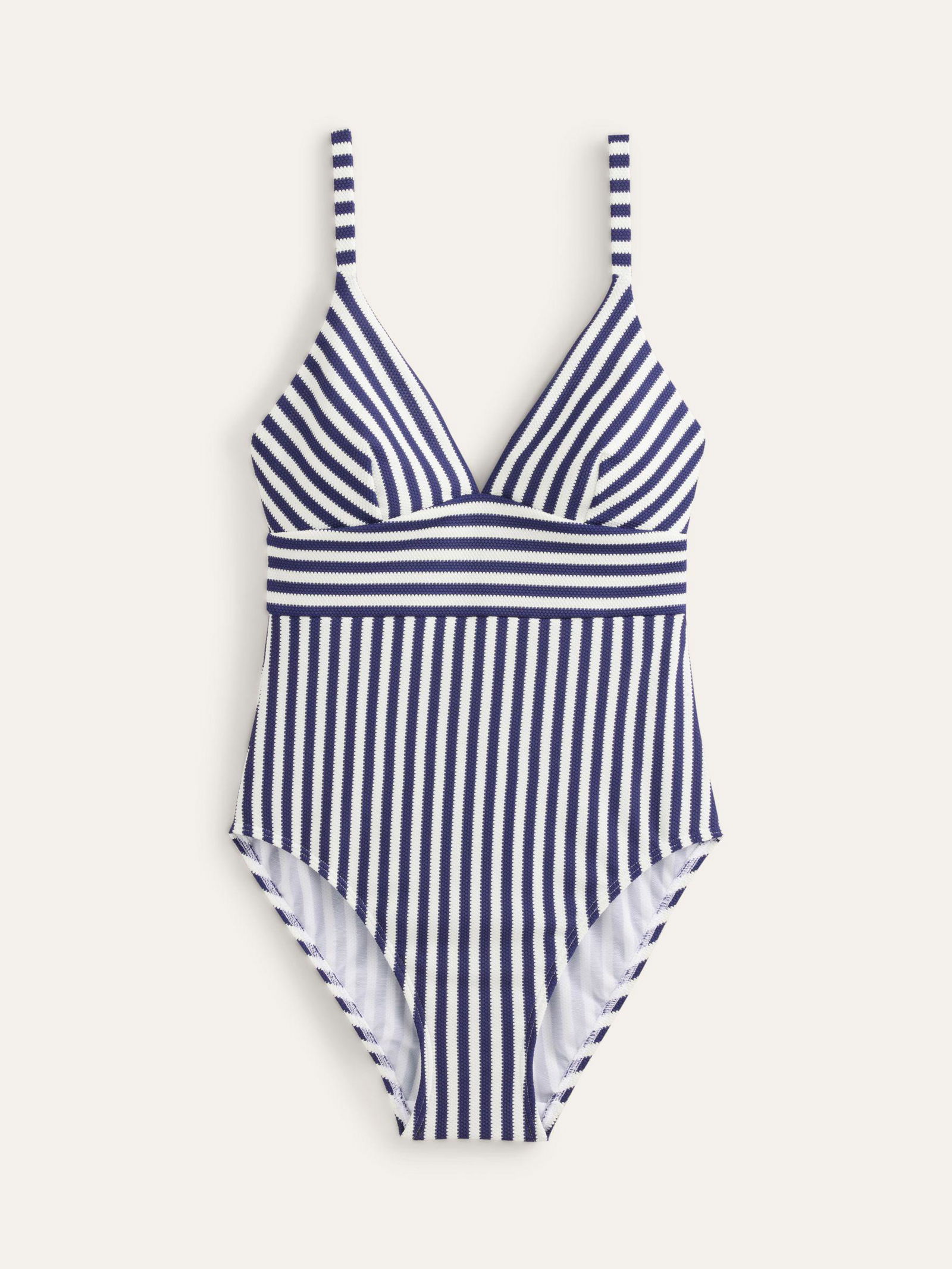 BODEN Arezzo Stripe V-Neck Swimsuit in Navy/Ivory | endource