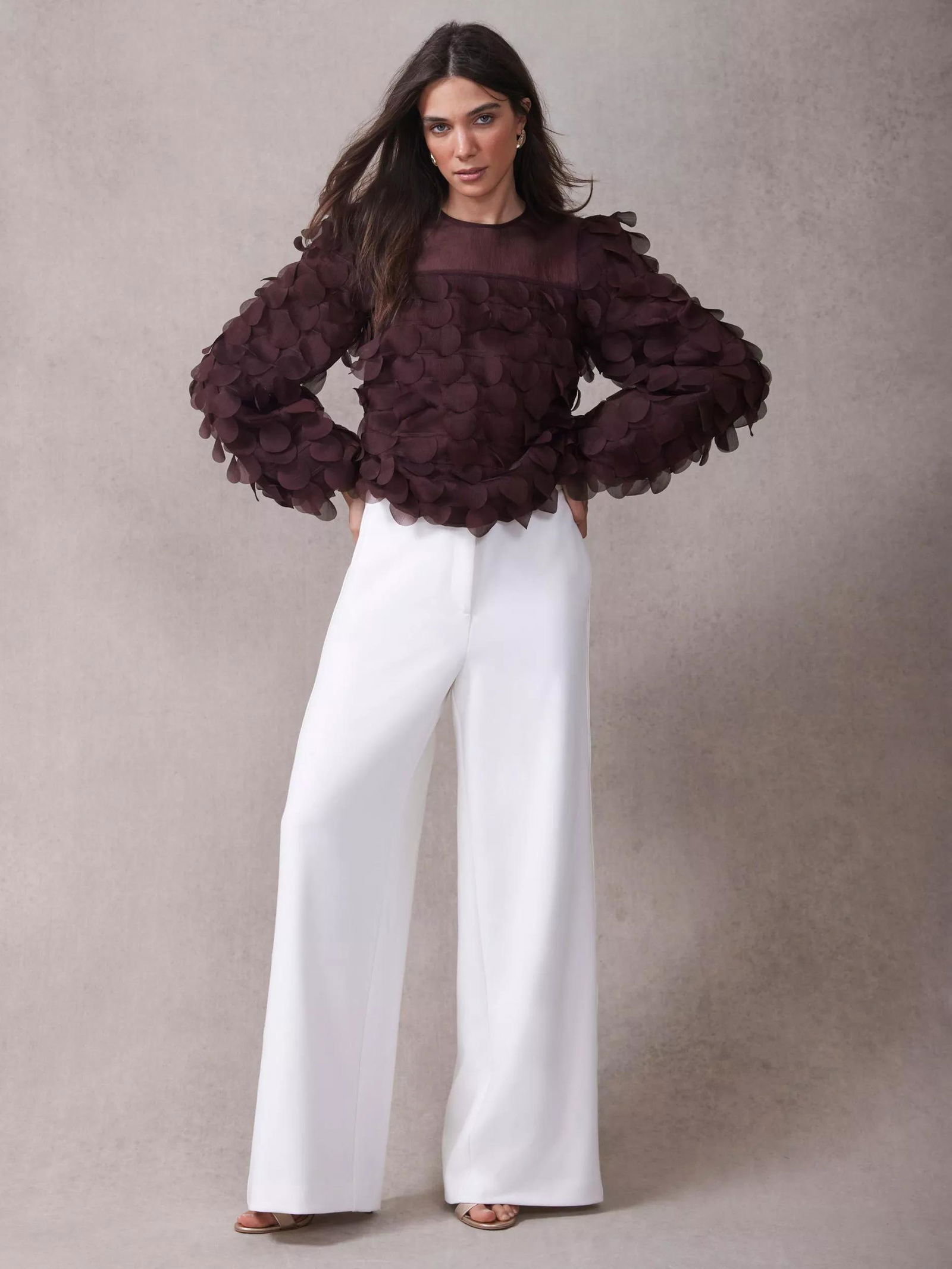MINT VELVET Textured Disc Top, Red Burgundy | endource