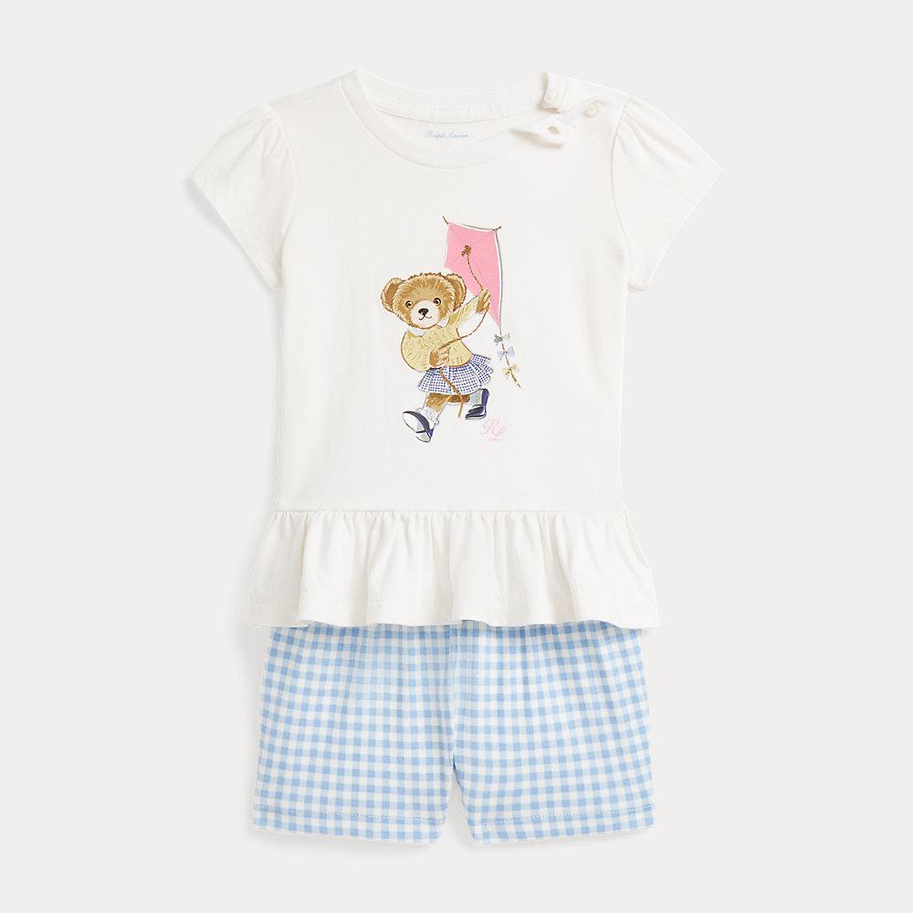 RALPH LAUREN Polo Bear Cotton Tee & Bloomer Set in Blue | endource