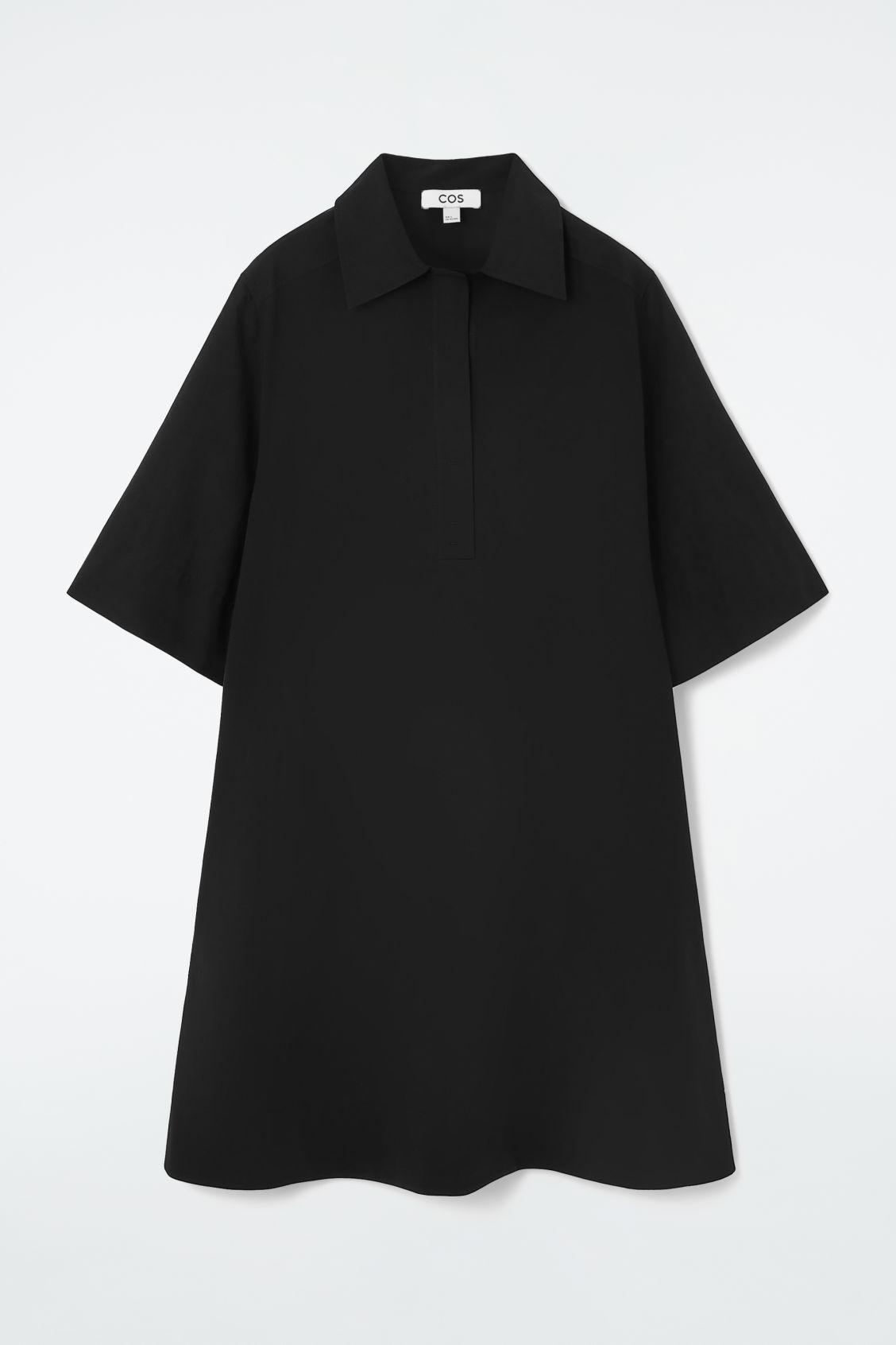 COS Oversized Open-Collar Shirt Dress in BLACK | endource