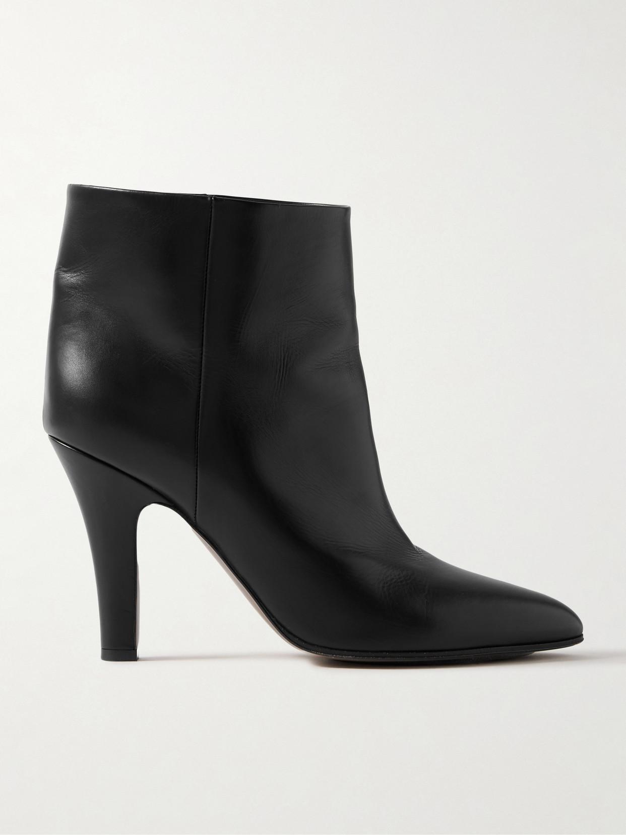 THE ROW Prudens Leather Ankle Boots in Black | endource