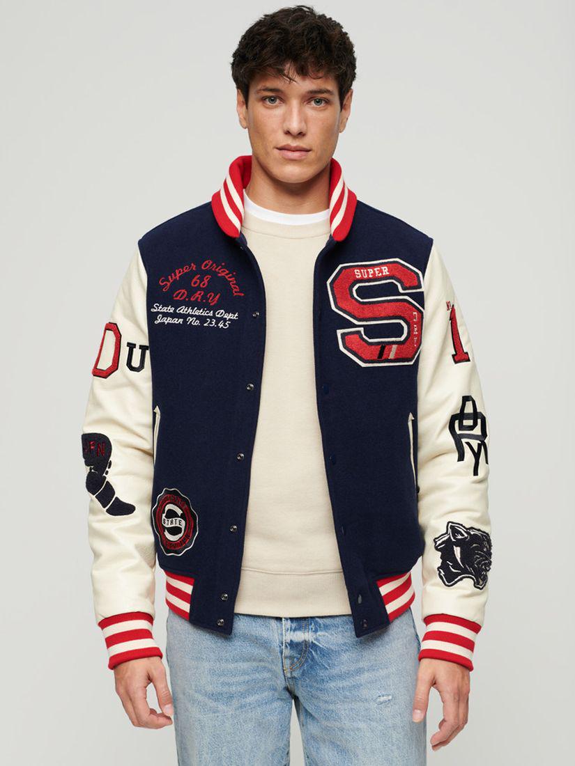 SUPERDRY College Varsity Patched Bomber Jacket in Atlantic Navy/Multi ...