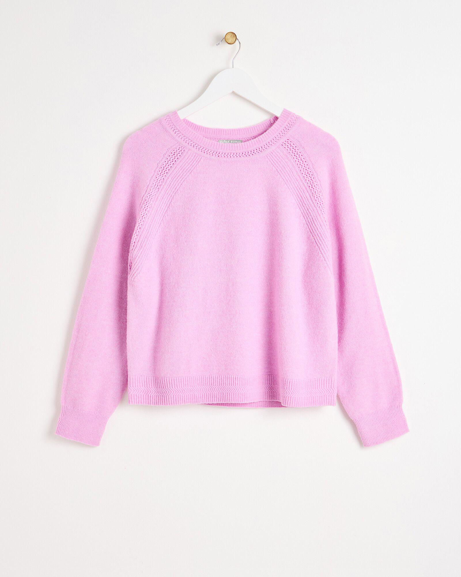 OLIVER BONAS Pointelle Crew Neck Knitted Jumper in Pink | endource