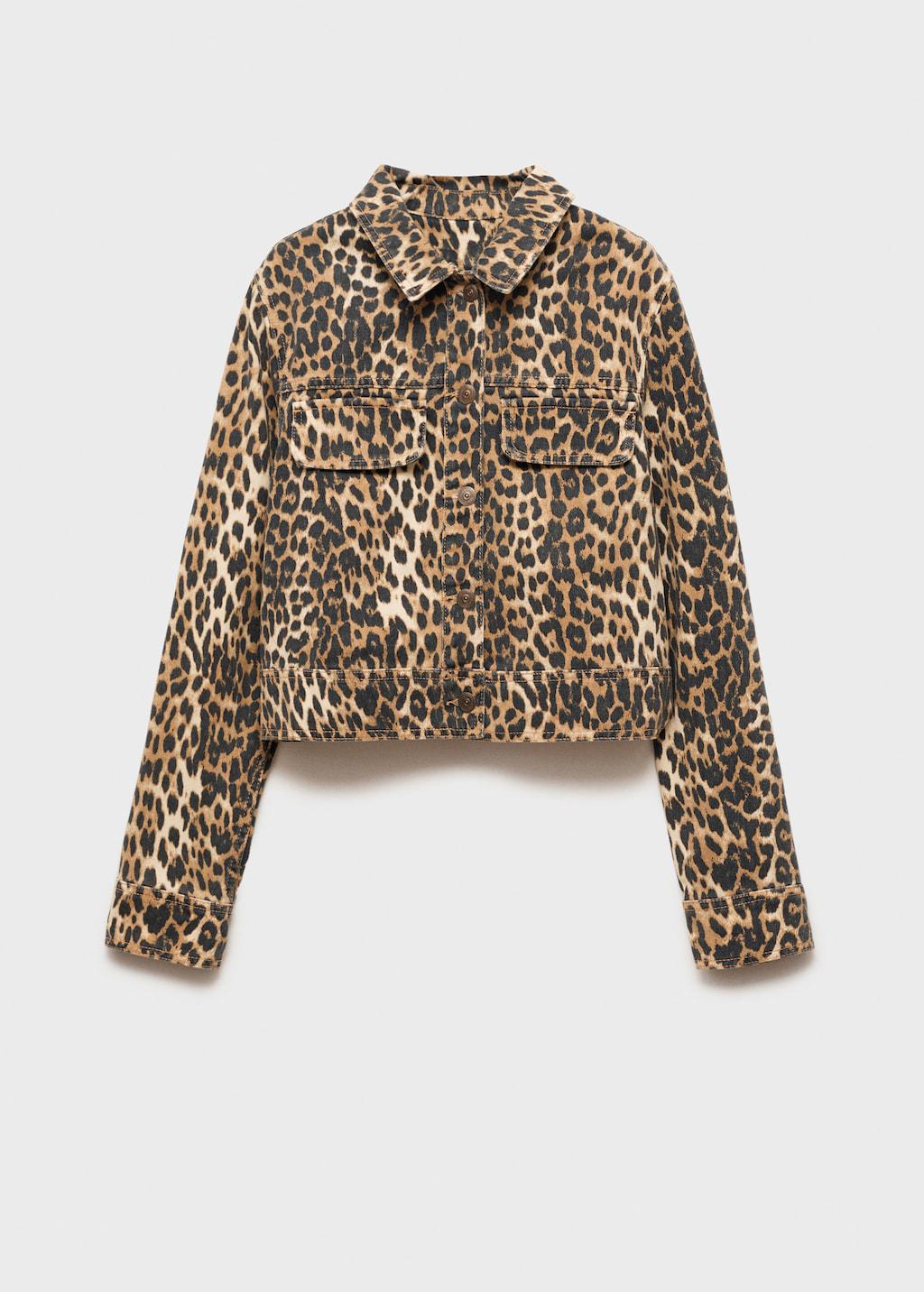 MANGO Leopard-Print Denim Jacket in Brown | endource