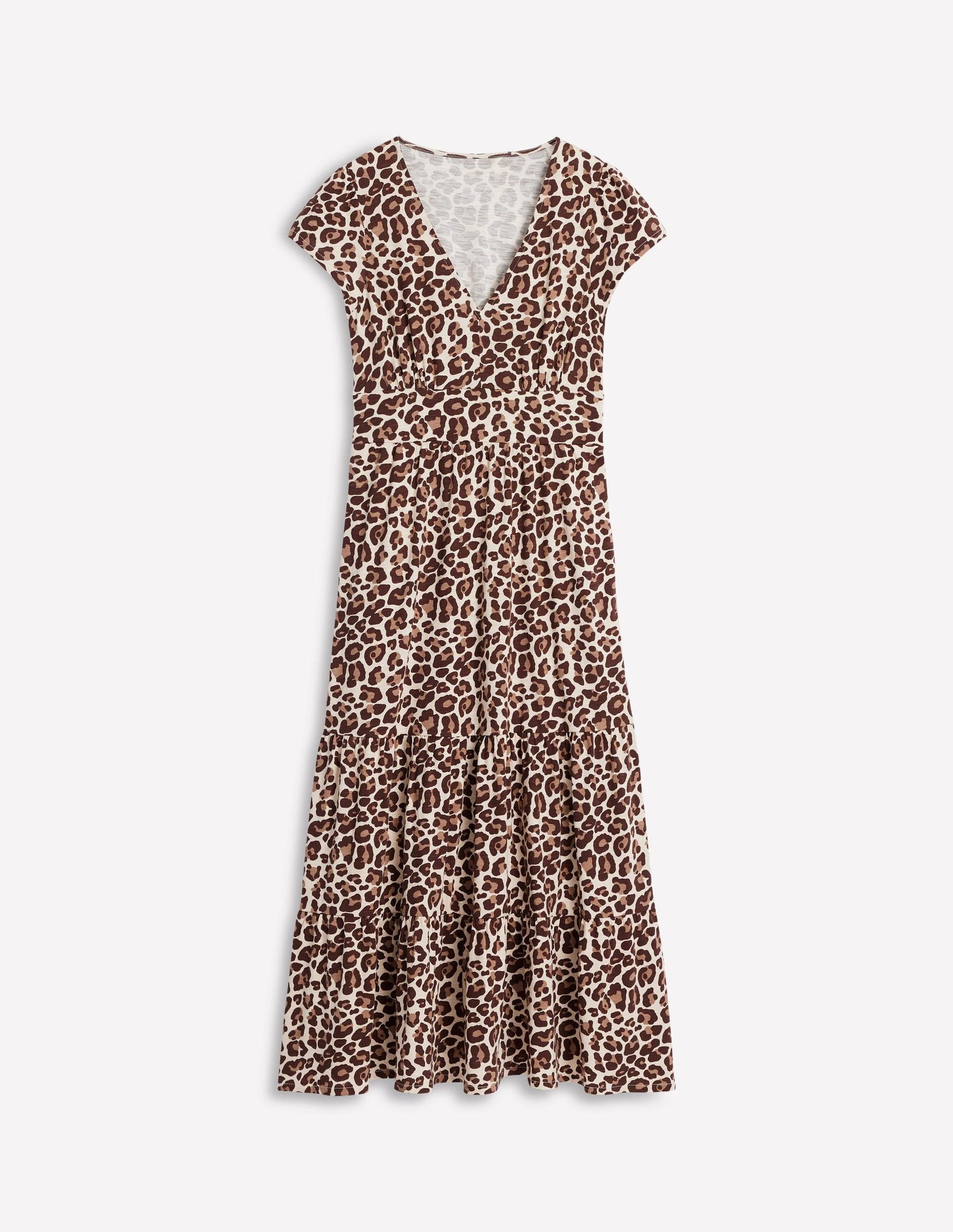 BODEN Eloise Tiered Jersey Dress in Sandpiper Beige, Cheetah Pop | endource