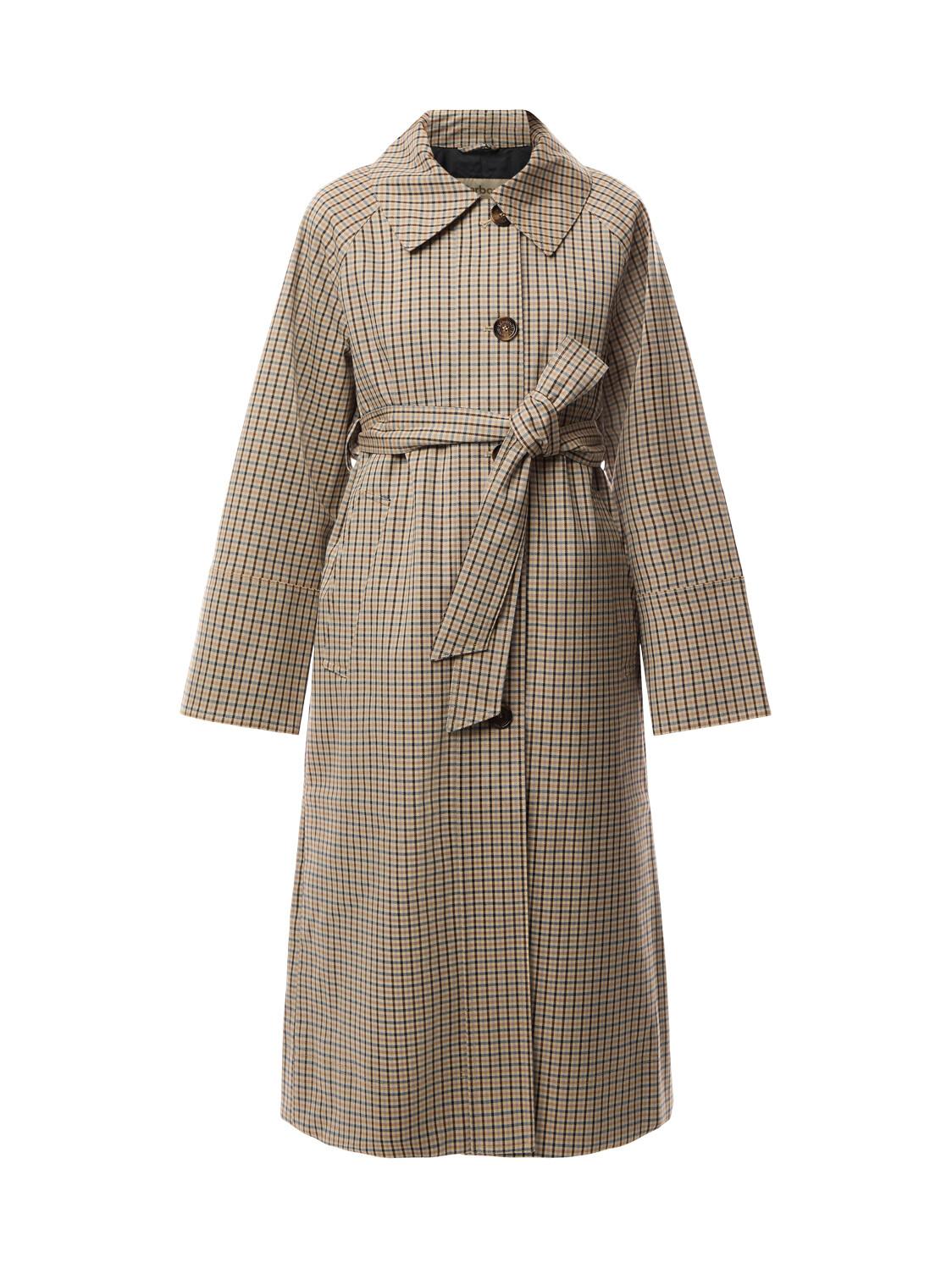 BARBOUR Beatrix Check Showerproof Trench Coat in Sky Micro Check | endource