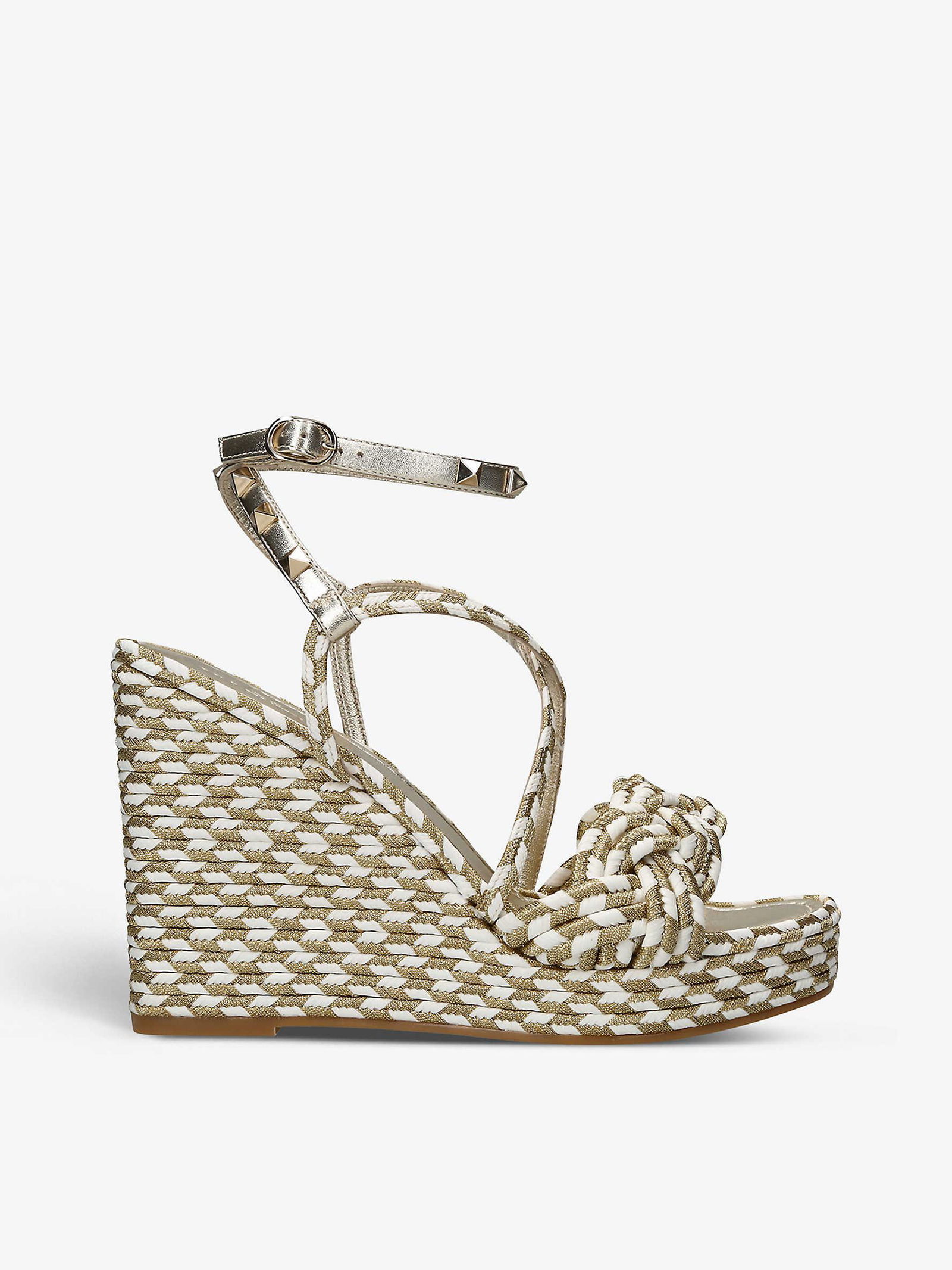 VALENTINO GARAVANI Rockstud Torchon Stud-Embellished Woven Wedge ...