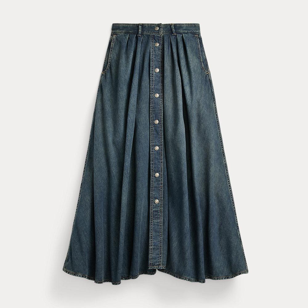 RALPH LAUREN RRL Pleated Indigo Denim Skirt in Blue | endource