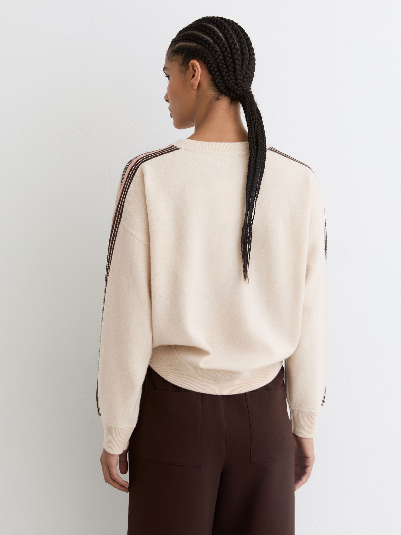 REISS Wool-Cashmere Side-Stripe Jumper In Neutral/Pink | endource