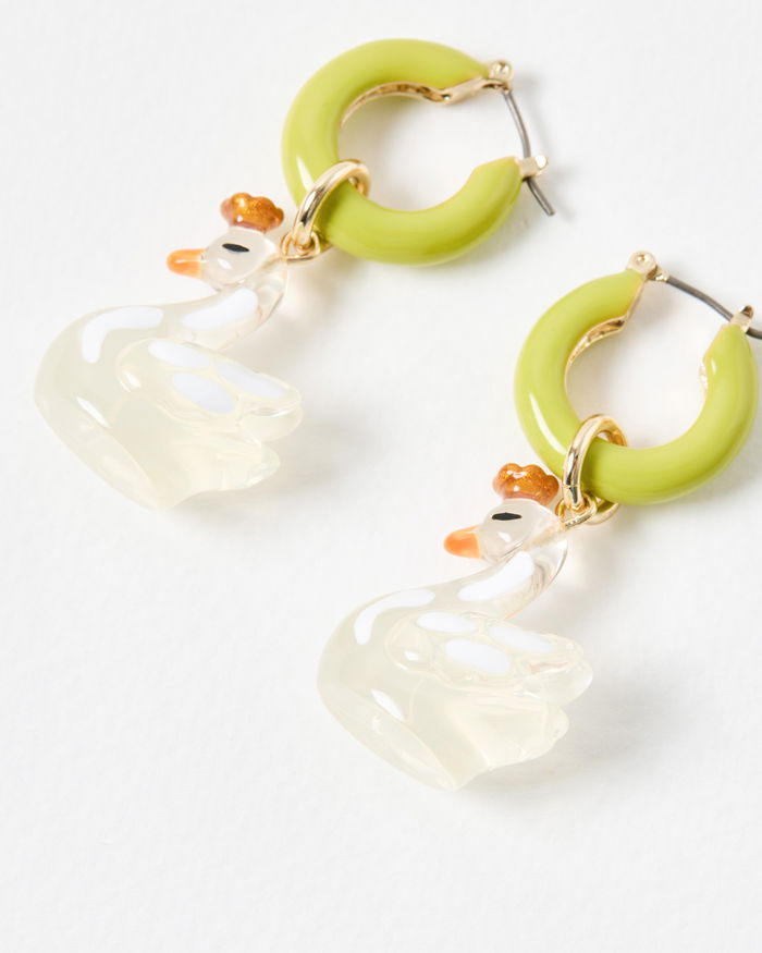 OLIVER BONAS Aveline Swan Charm Green Hoop Earrings | endource