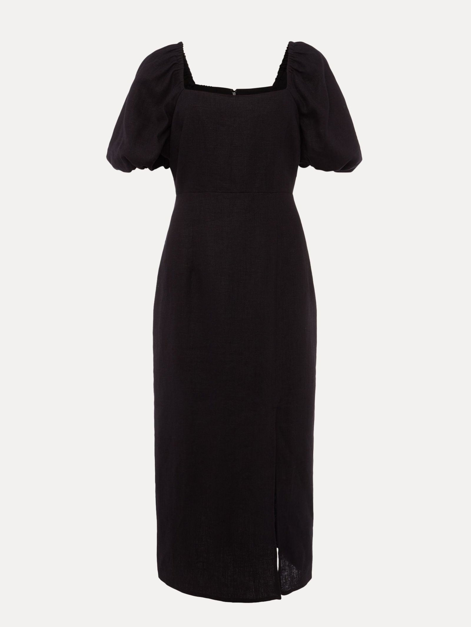 PHASE EIGHT Effie Linen Puff Sleeve Midi Dress in Black | Endource