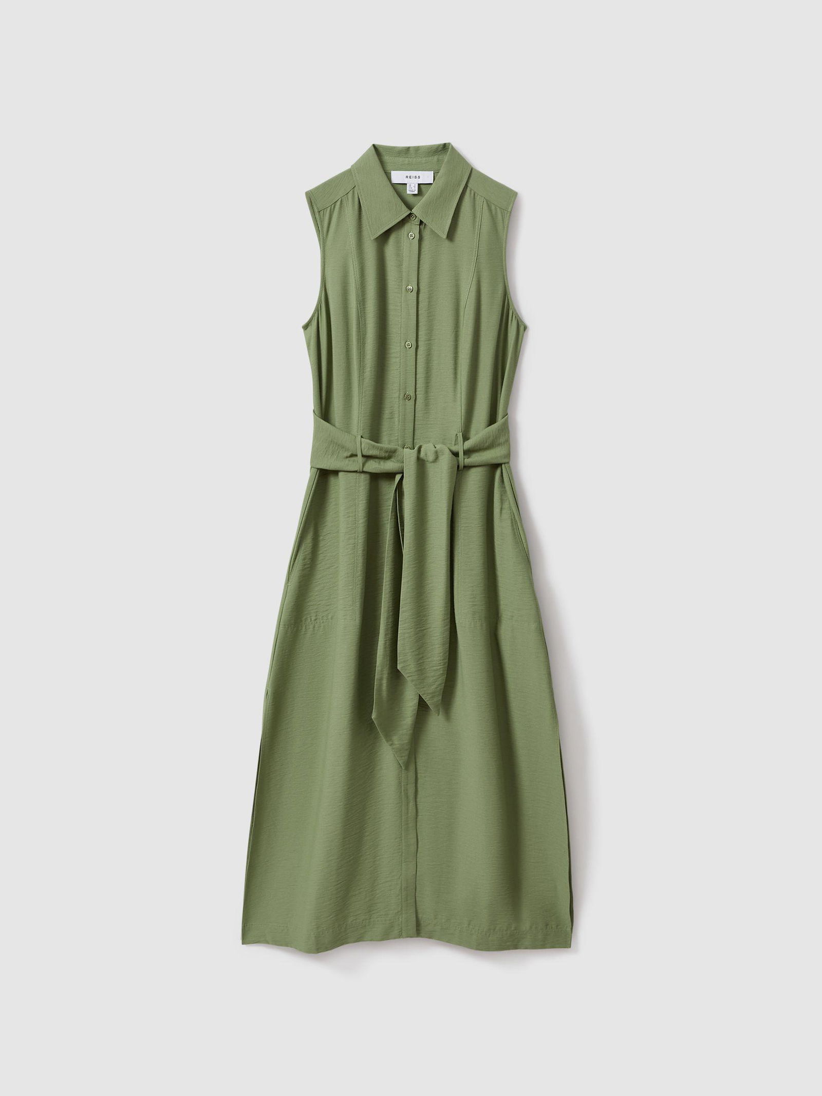 REISS Morgan Linen Belted Shirt Dress in Green | endource