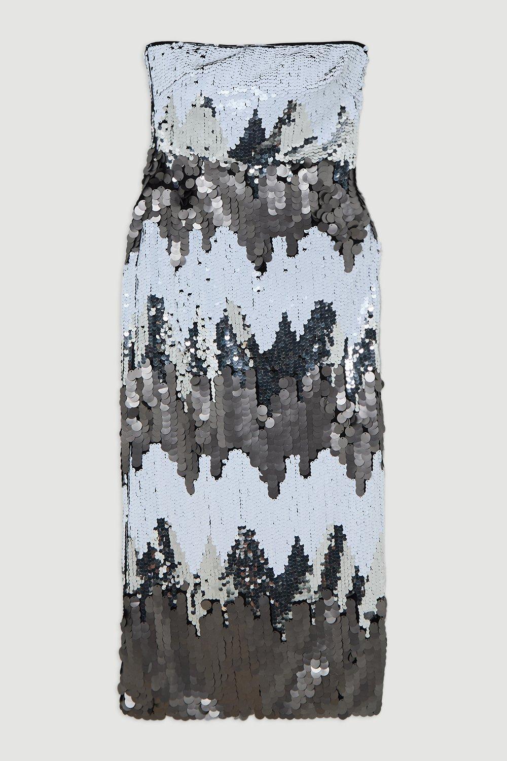KAREN MILLEN Disc Sequin Strappy Woven Midi Dress in Mono | Endource