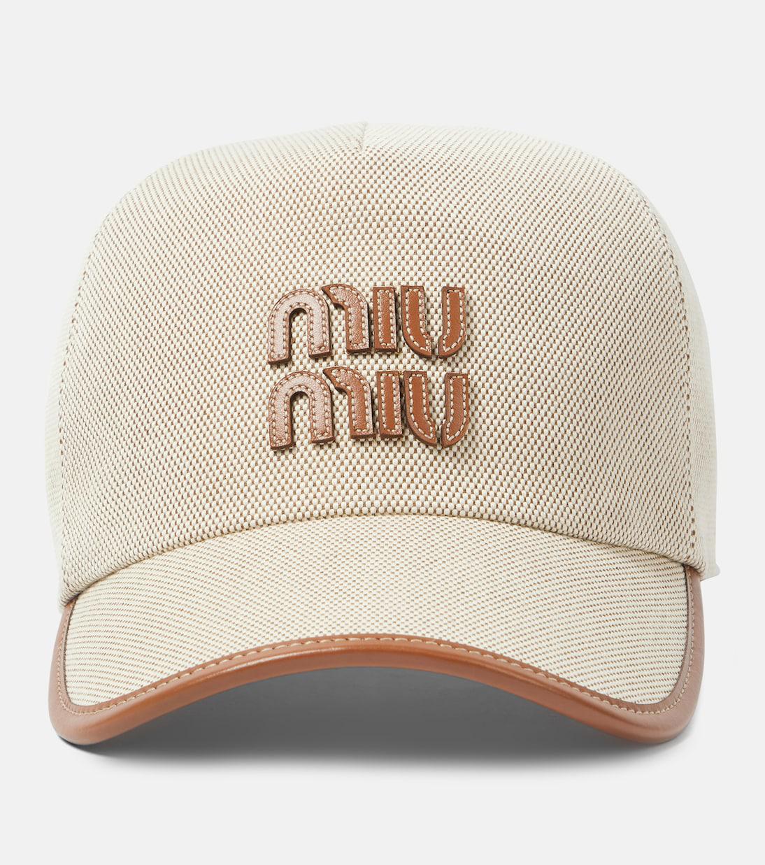 MIU MIU Logo Canvas Baseball Cap in Beige | endource