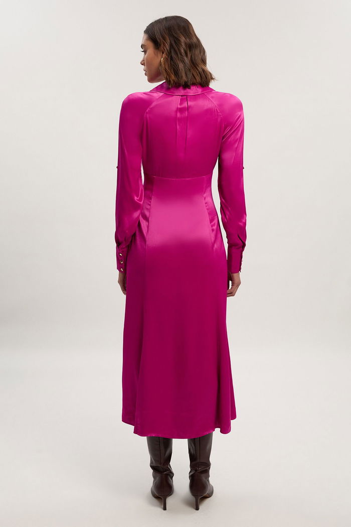 KAREN MILLEN Petite Viscose Satin V Neck Long Sleeve Woven Midi Dress ...