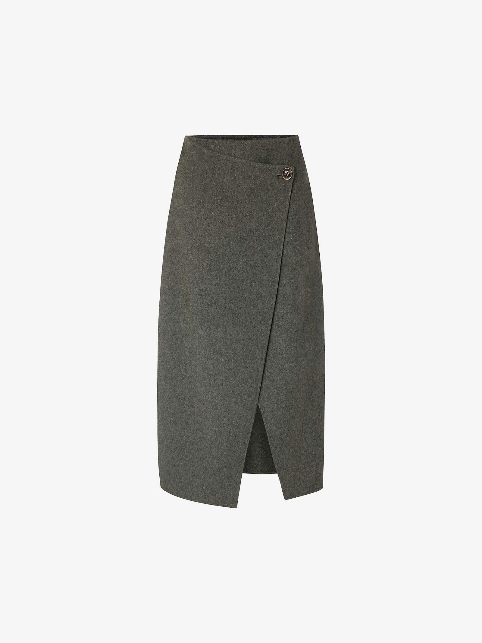 SOEUR Wales Asymmetric-Wrap Wool-Blend Midi Skirt in GRIS CLAIR CHINE ...