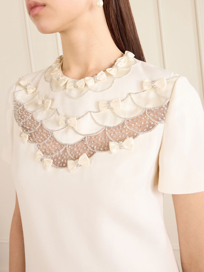 VALENTINO GARAVANI Crystal-embellished Mesh-trimmed Crepe Midi Dress ...