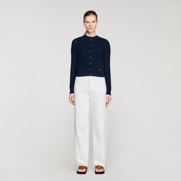 SANDRO Cropped Textured Knit Cardigan | endource