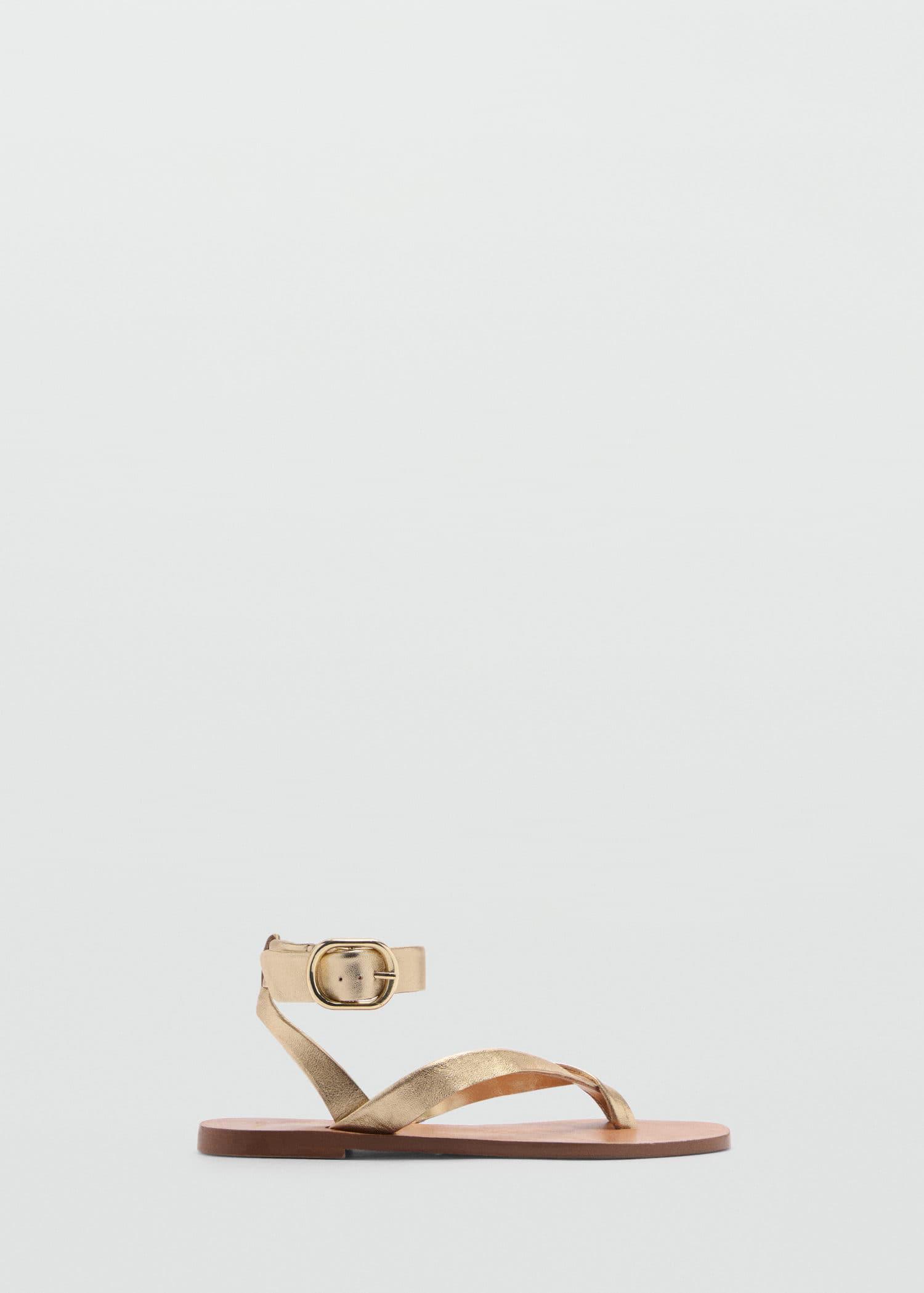 MANGO Leather Straps Sandals in Gold | Endource