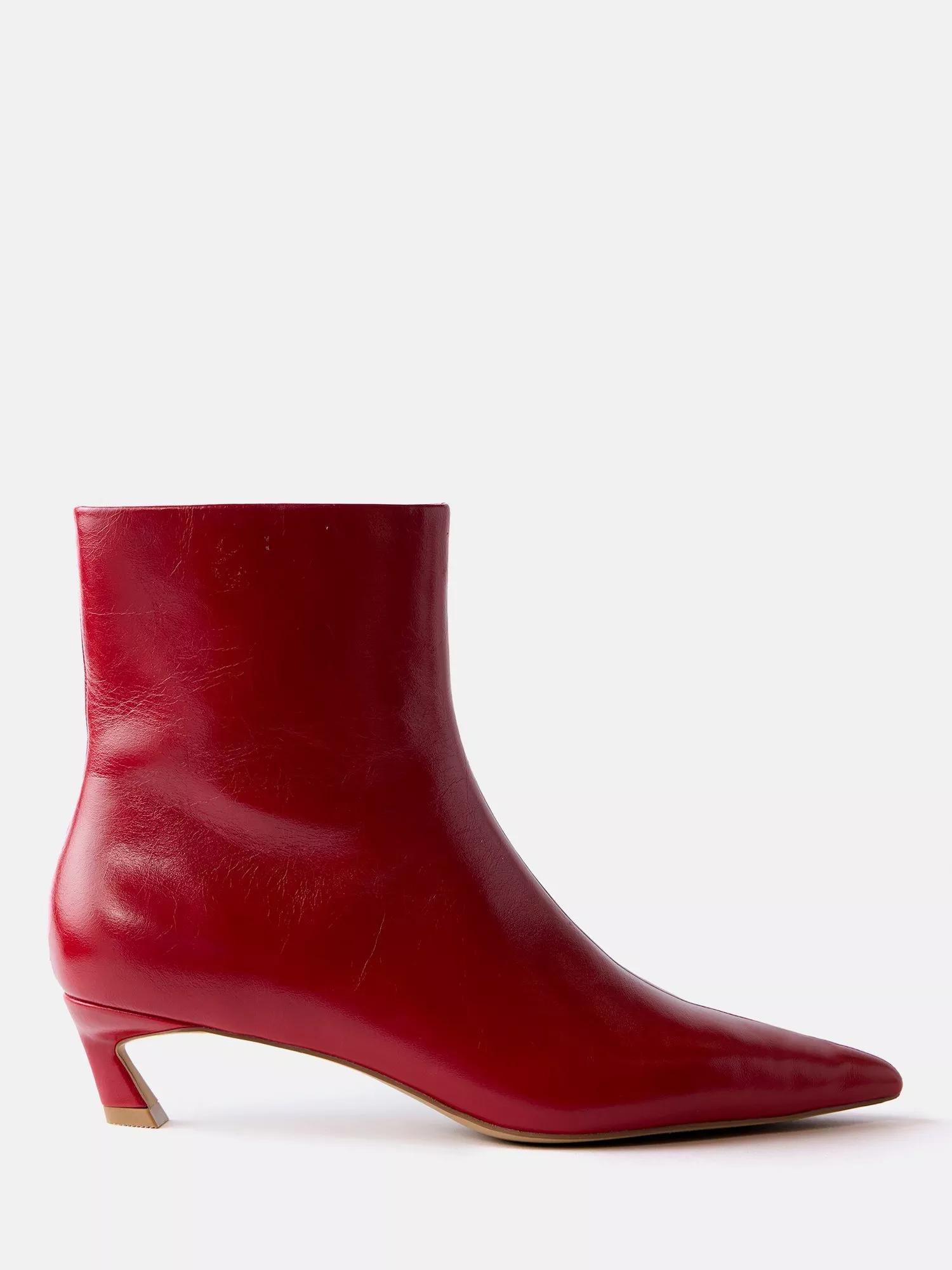 MINT VELVET Leather Kitten Heel Boots in Red | endource