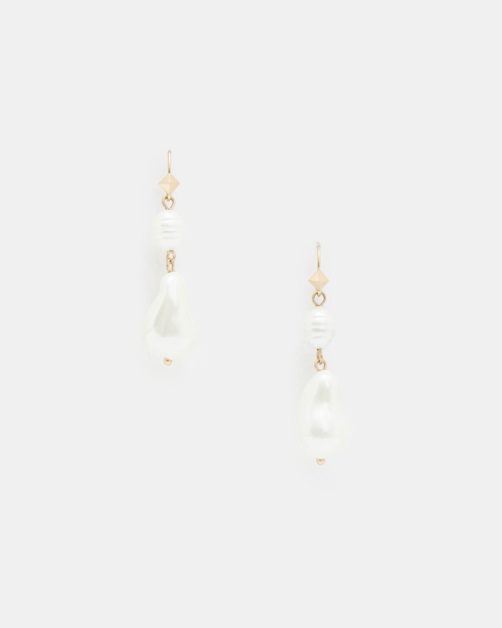ALLSAINTS Shelby Pearl Pendant Gold Tone Earrings in Warm Brass | Endource