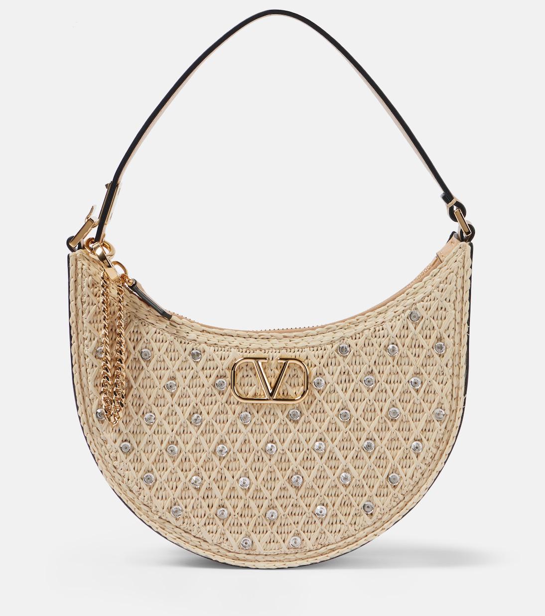 VALENTINO GARAVANI VLogo Signature Raffia-Effect Shoulder Bag in Beige ...