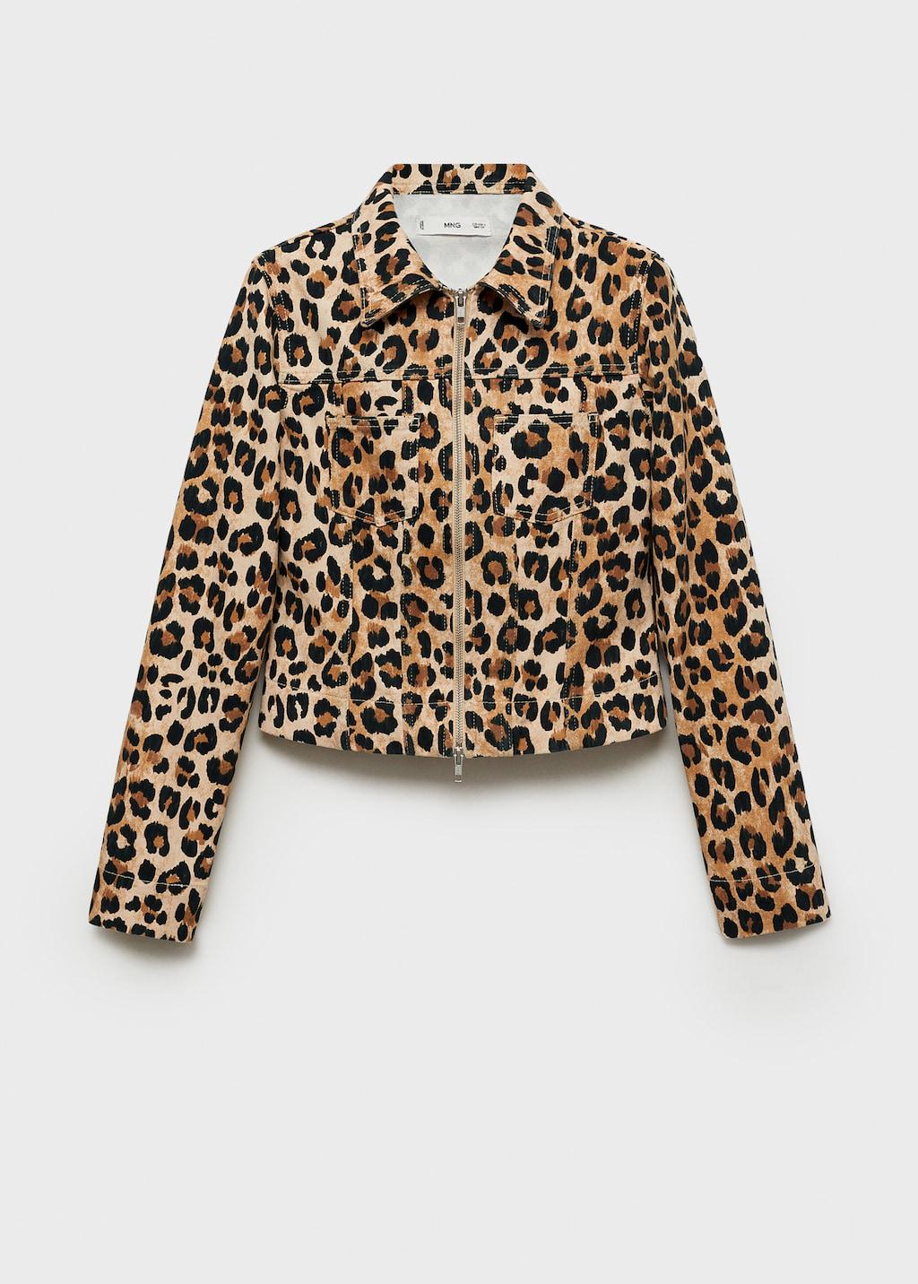 MANGO Leopard-Print Jacket With Double Zip in Beige | endource