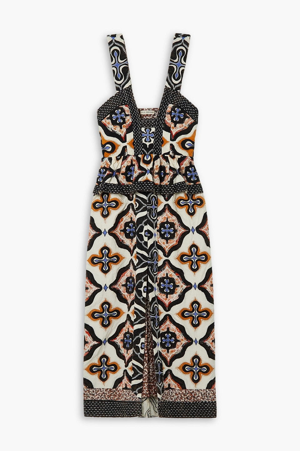 ULLA JOHNSON Dalia Printed Cotton Midi Dress in Brown | Endource