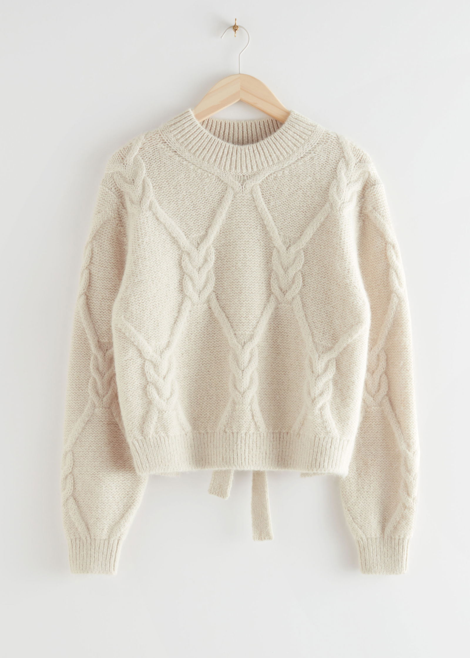 & OTHER STORIES Open Back Cable Knit Sweater in Light Beige | endource