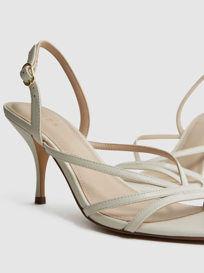 REISS Clara Strappy Mid Heel Sandals in White | endource