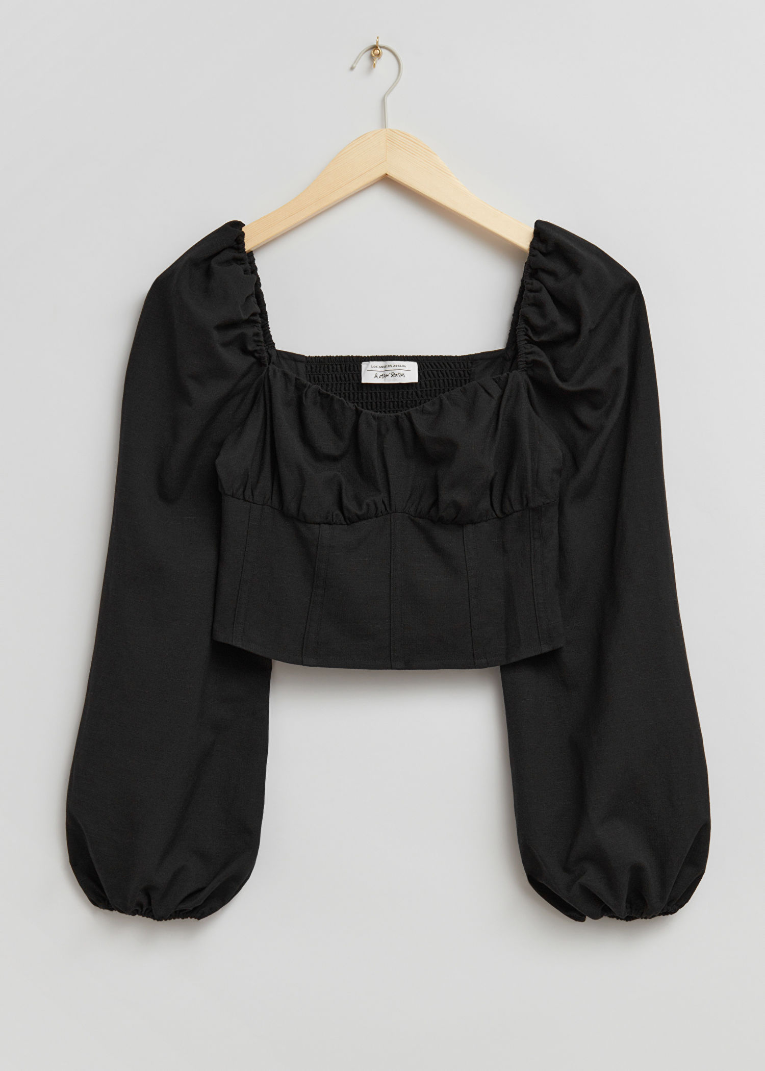 & OTHER STORIES Fitted Smocked Back Corset Blouse in Black | endource