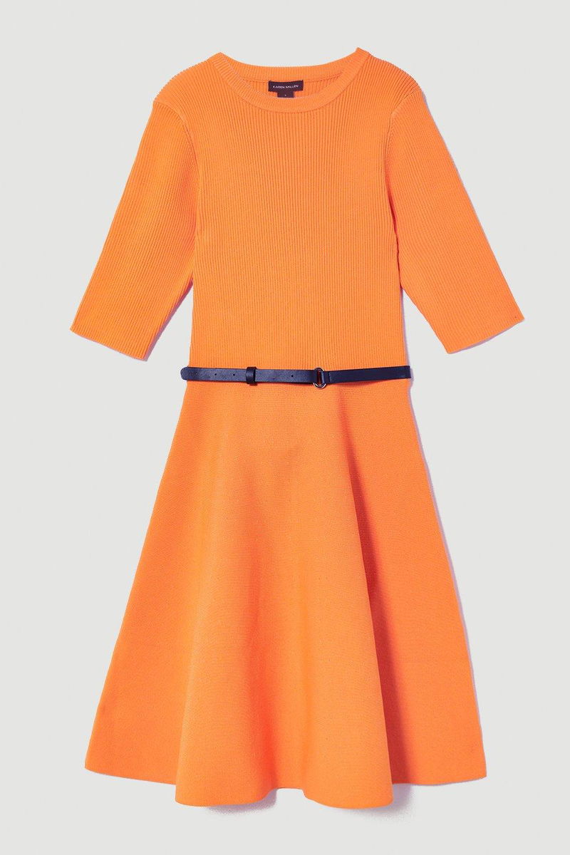 Karen Millen Rib Knitted Skater Mini Dress In Orange Endource