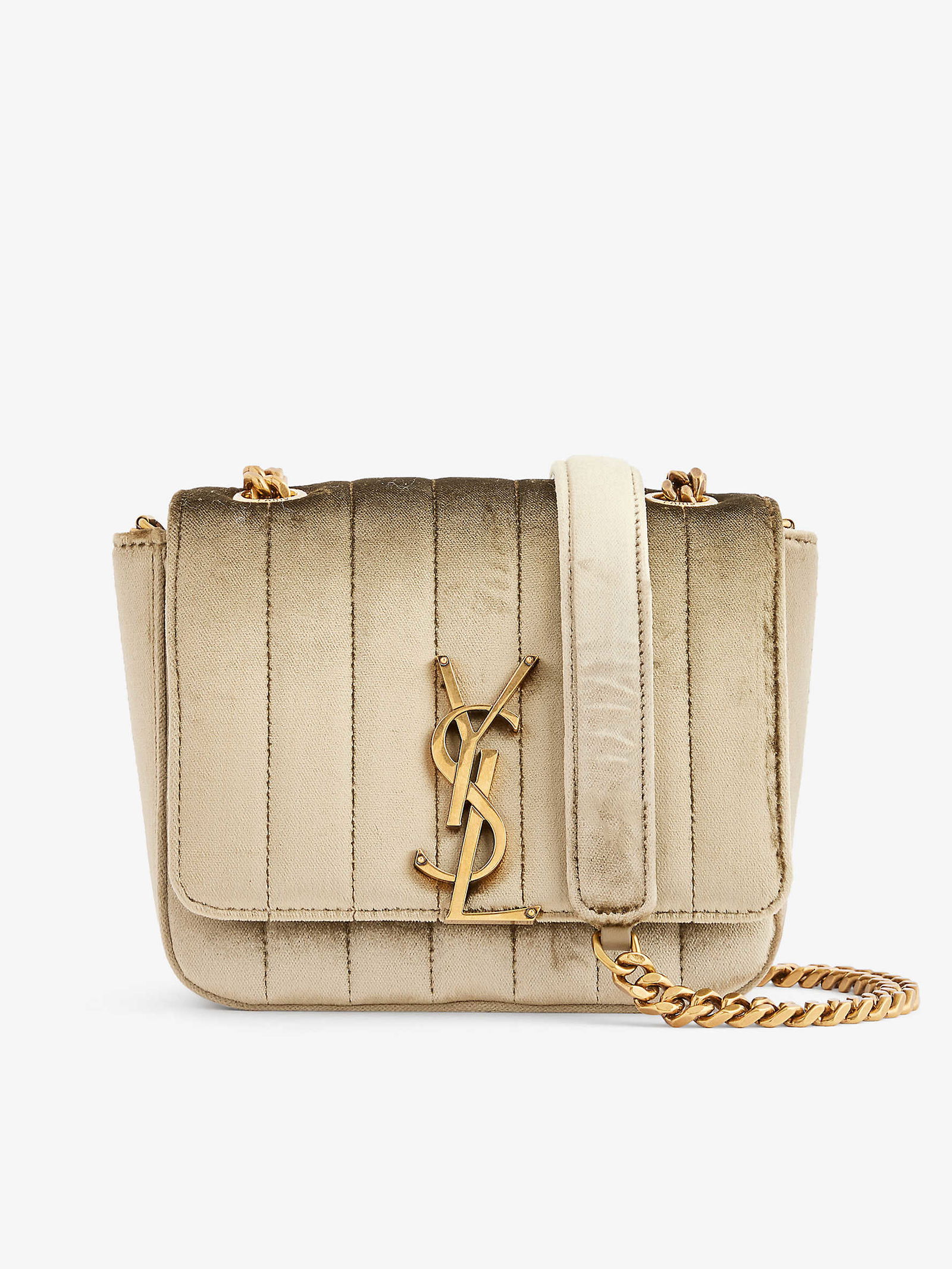 SAINT LAURENT Vicky Velvet Shoulder Bag in Pale Olive | endource