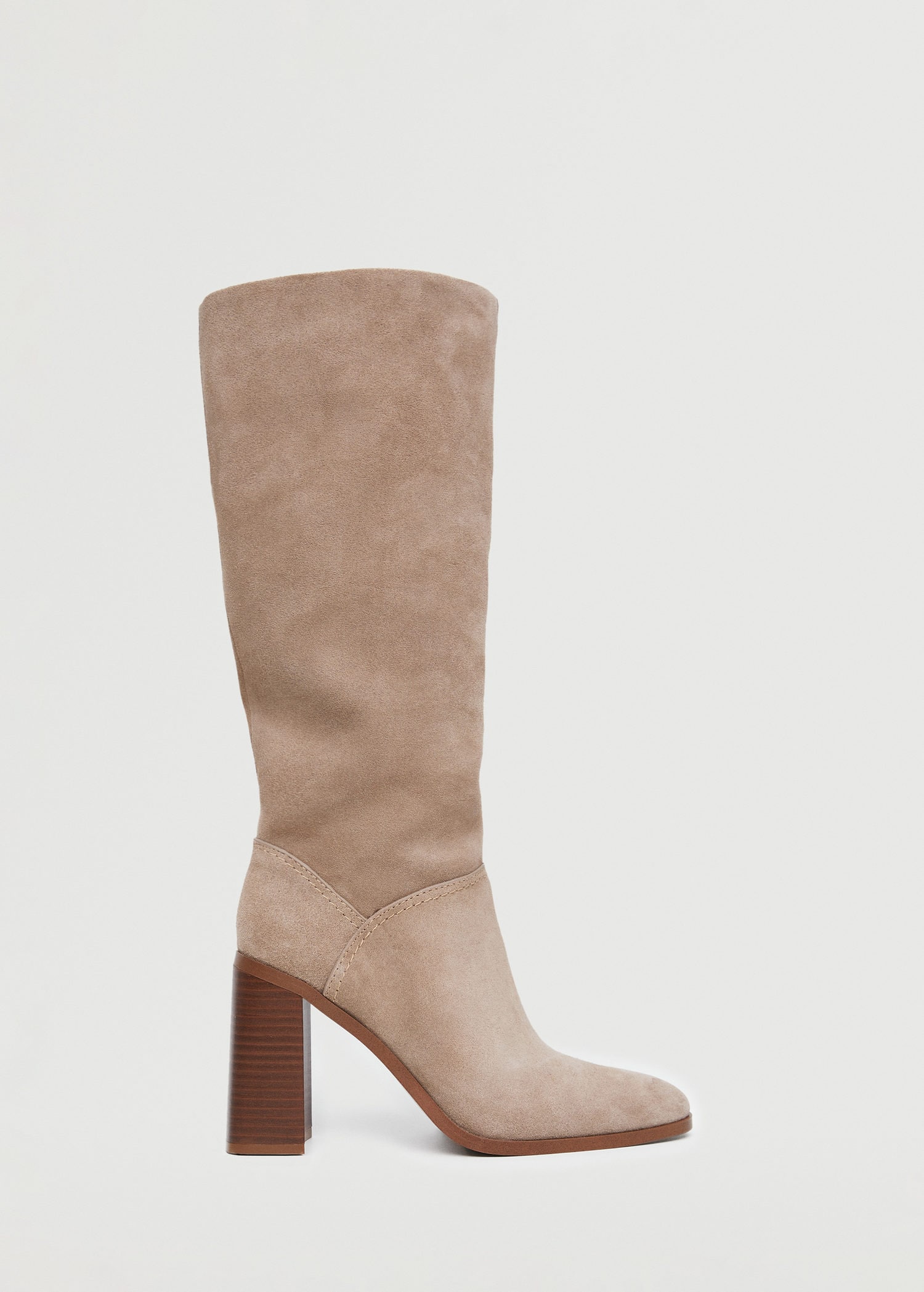 MANGO High Heel Leather Boot in Light/Pastel Grey | endource