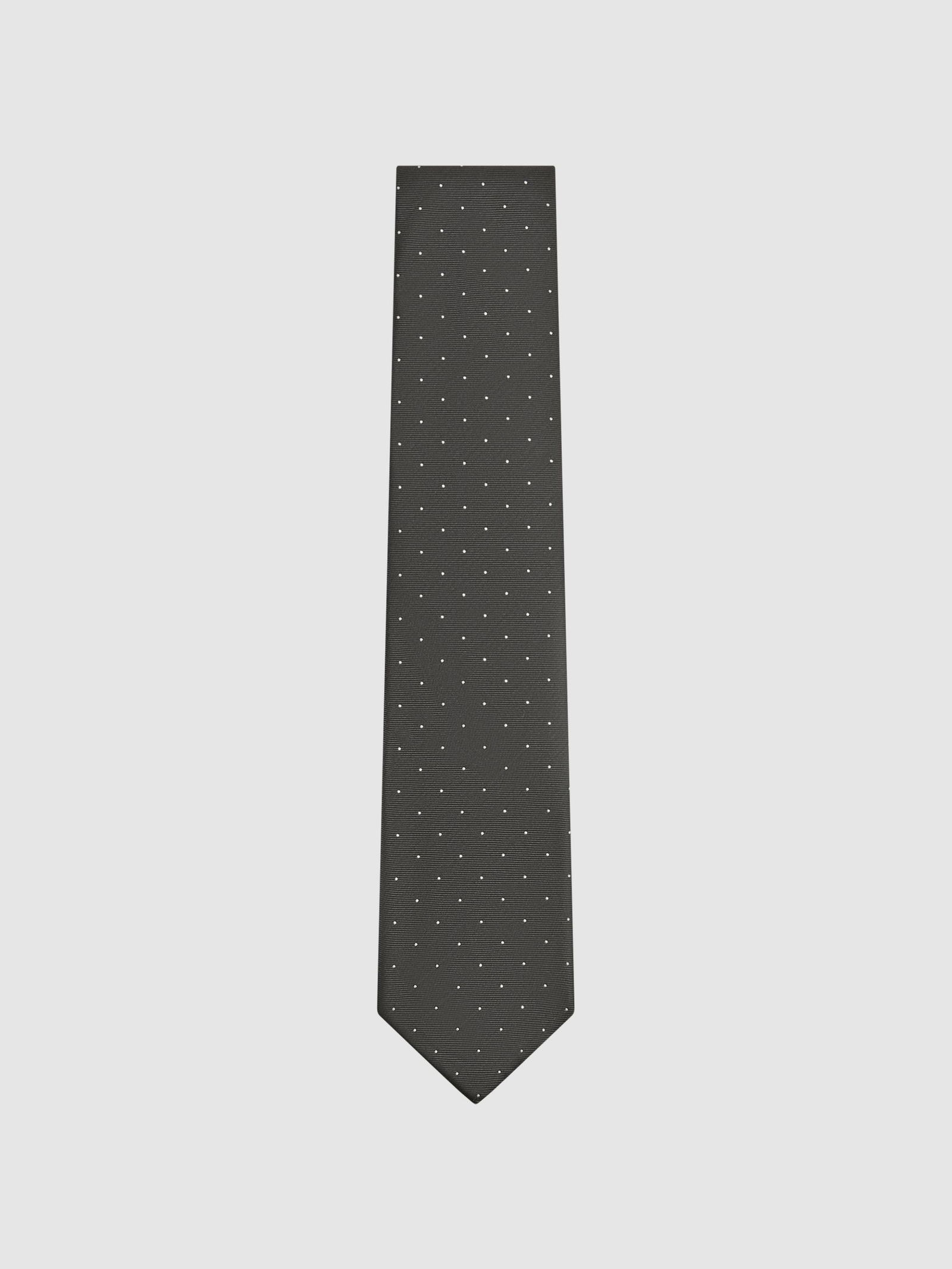 REISS Liam Polka Dot Silk Tie in Charcoal | Endource