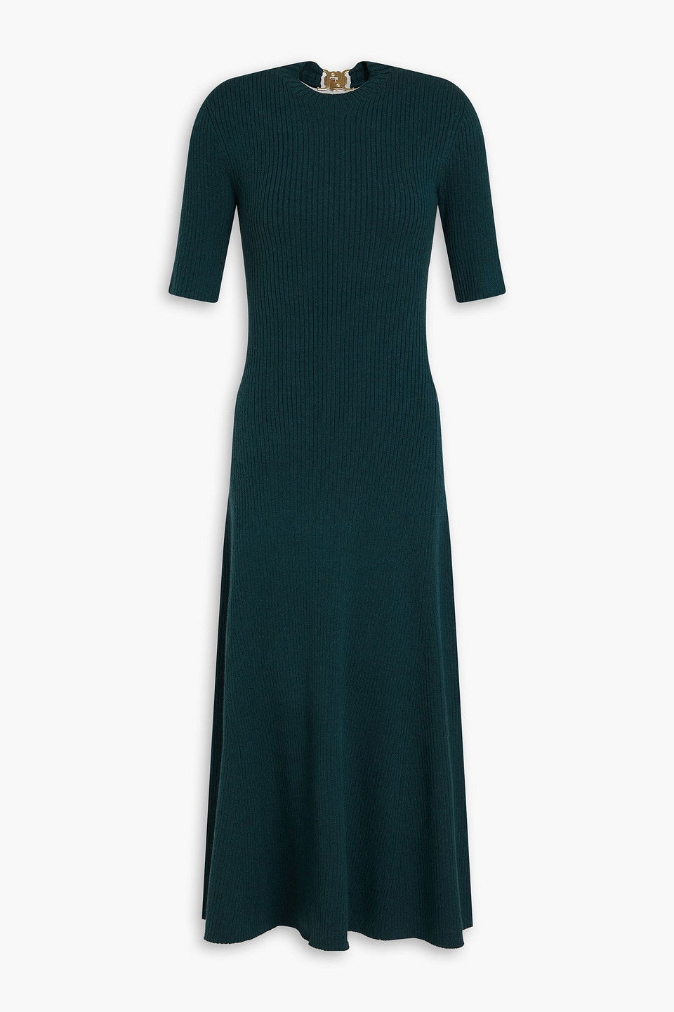 MAJE Cutout Ribbed-Knit Midi Dress in Green | endource