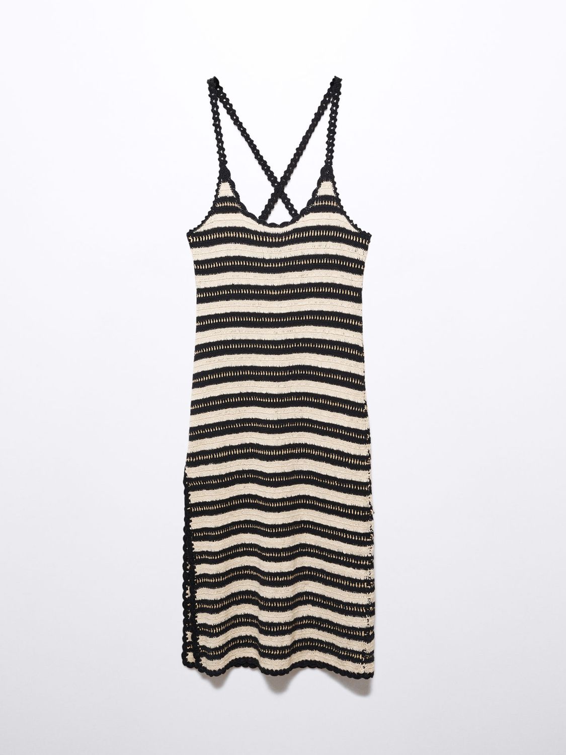 MANGO Conchin Texture Stripe Midi Dress in Black/Multi | Endource
