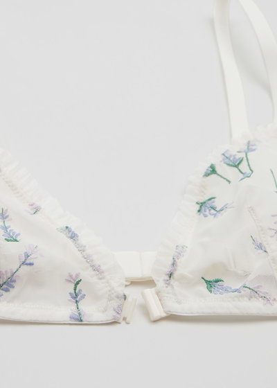 & OTHER STORIES Flower Embroidered Soft Bra in Ivory | endource