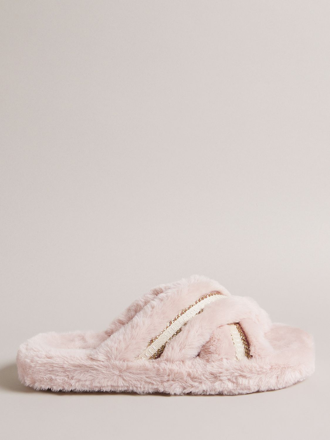 TED BAKER Topply Faux Fur Cross Over Slippers in Pink Light | endource