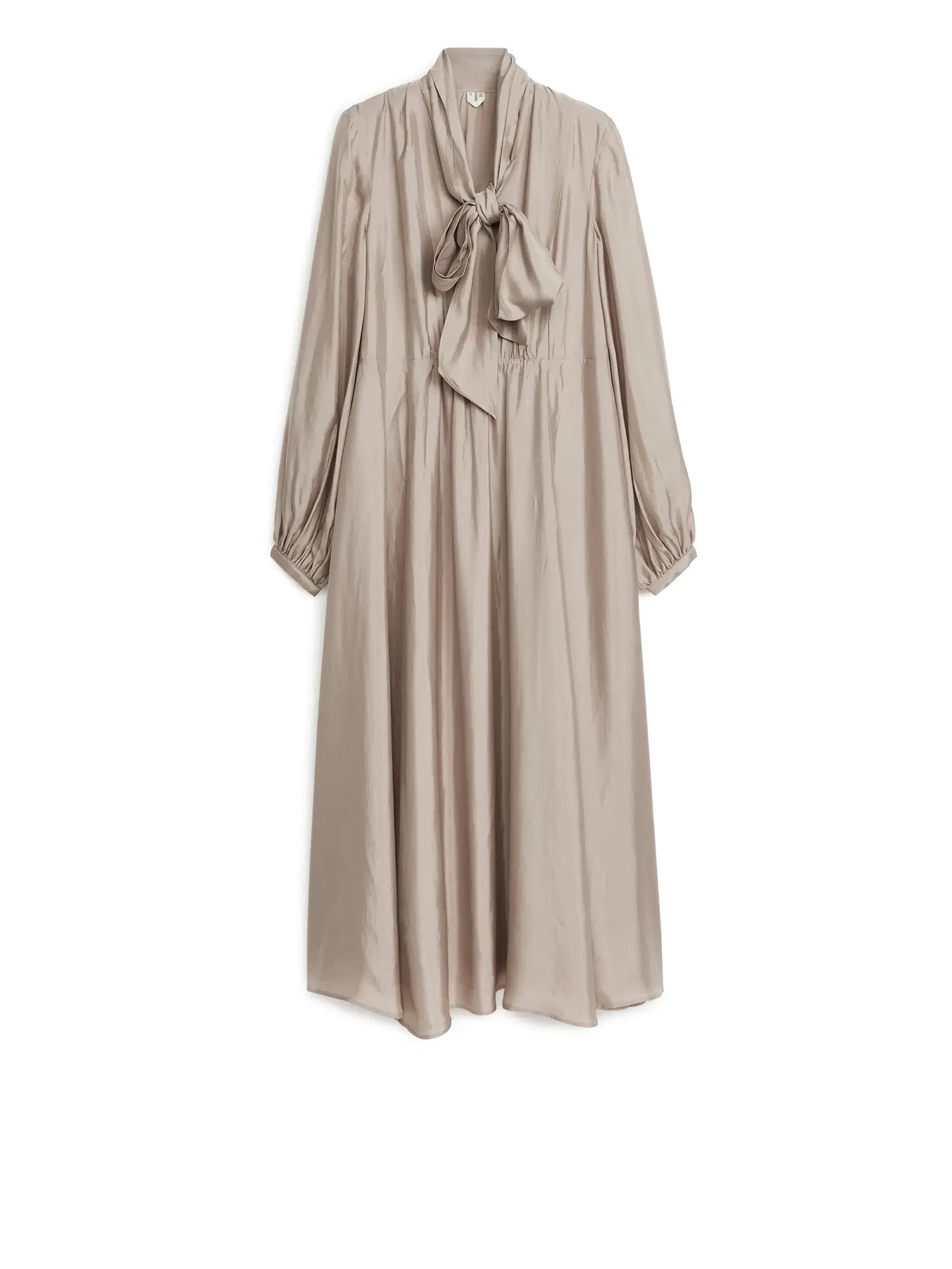 ARKET Tie-Neck Satin Dress in Beige | endource