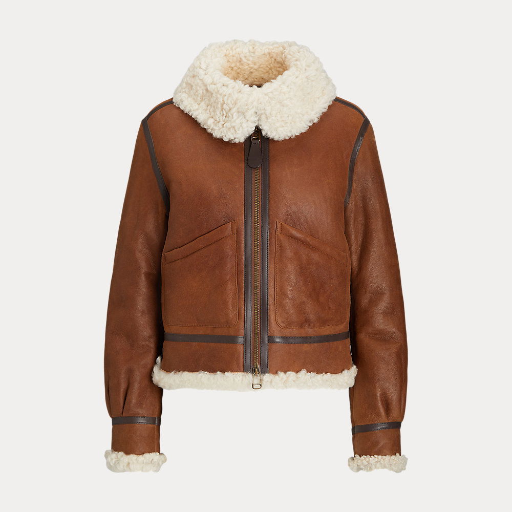 POLO RALPH LAUREN Leather-Trim Shearling Aviator Jacket in Multi | endource