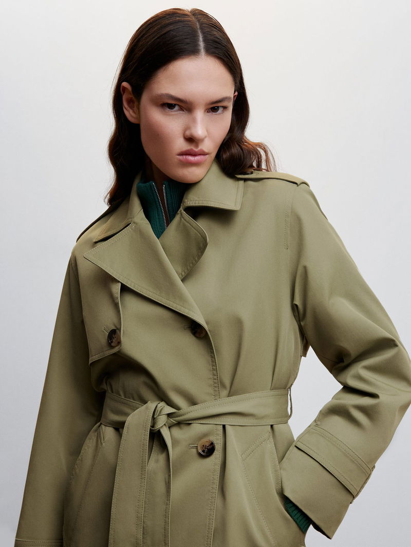 Mango Double Breasted Trench Coat In Khaki Endource